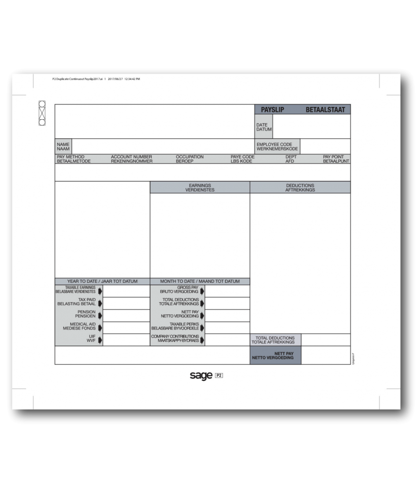 P2 – Duplicate Continuous Payslip – Official Sage SA Shop